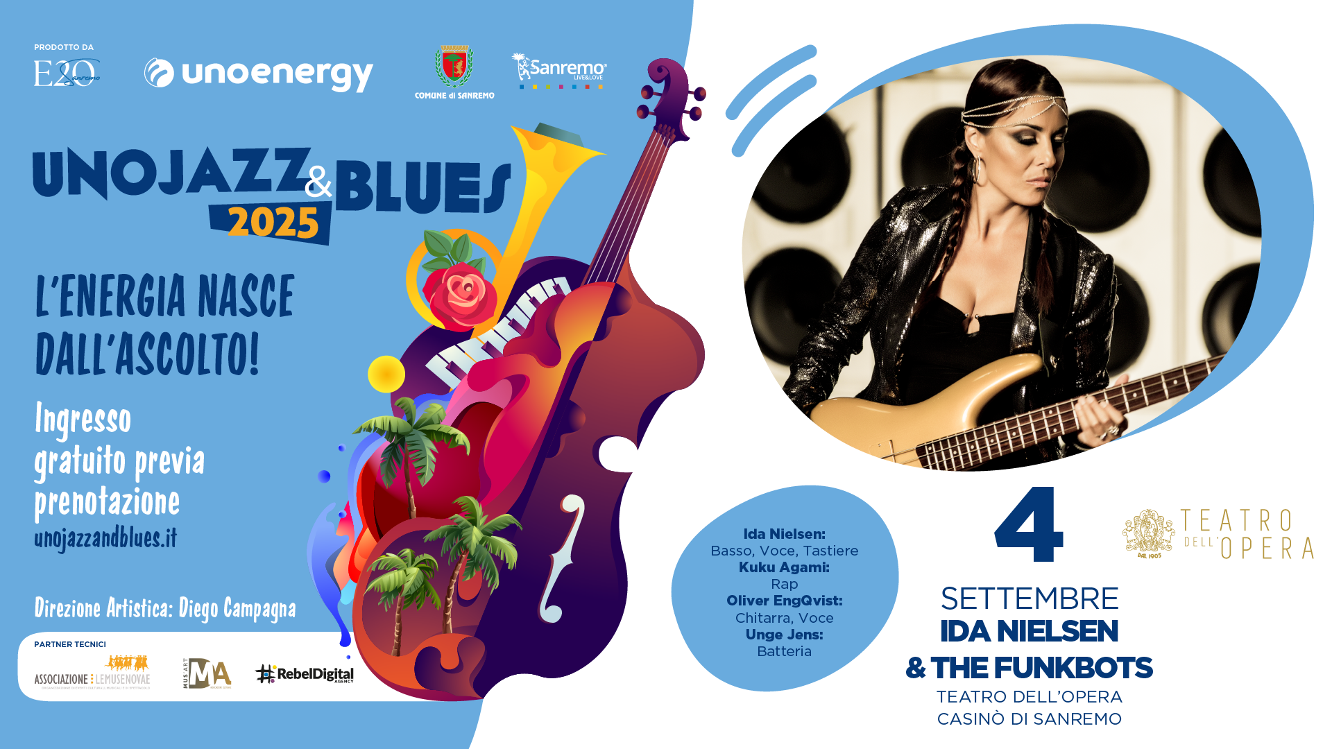 “UNOJAZZ&BLUES2025” IDA NIELSEN & THE FUNKBOTS AL CASINO’ DI SANREMO – Bordighera TV